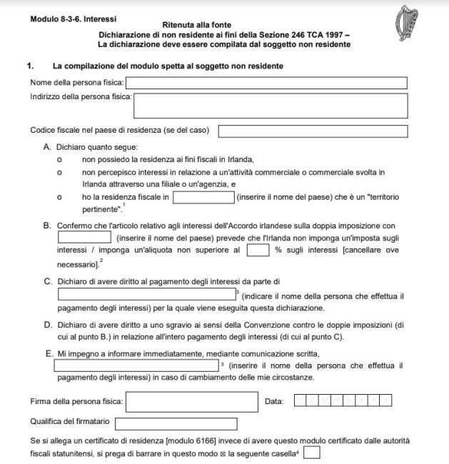 Il Form 836 Ireland e la tassazione degli interessi - ELF-LAB
